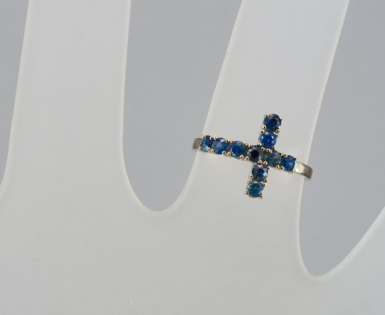 Blue Sapphire Cross Ring Band/ Sapphire 14k Gold Ring/ September ...