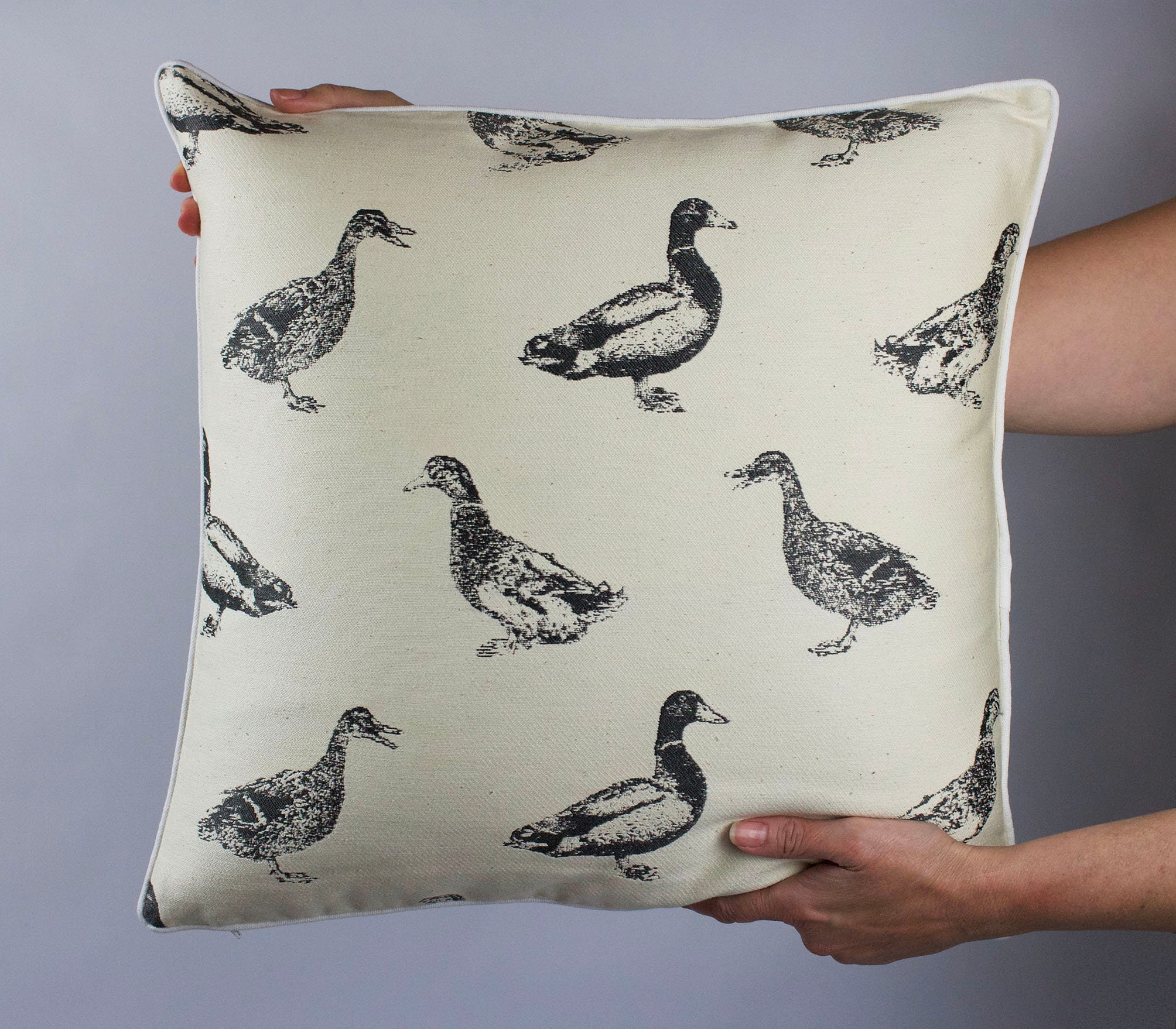 Ducks on a woven cotton cushion The Waddle Duck Pillow | Etsy