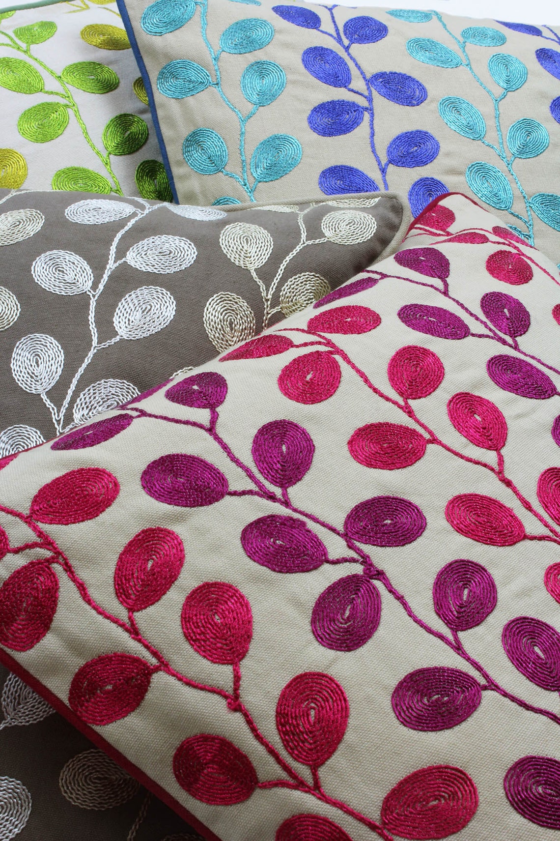 Embroidered Leaf Cushion Leaf Design Pillow in Shades of - Etsy