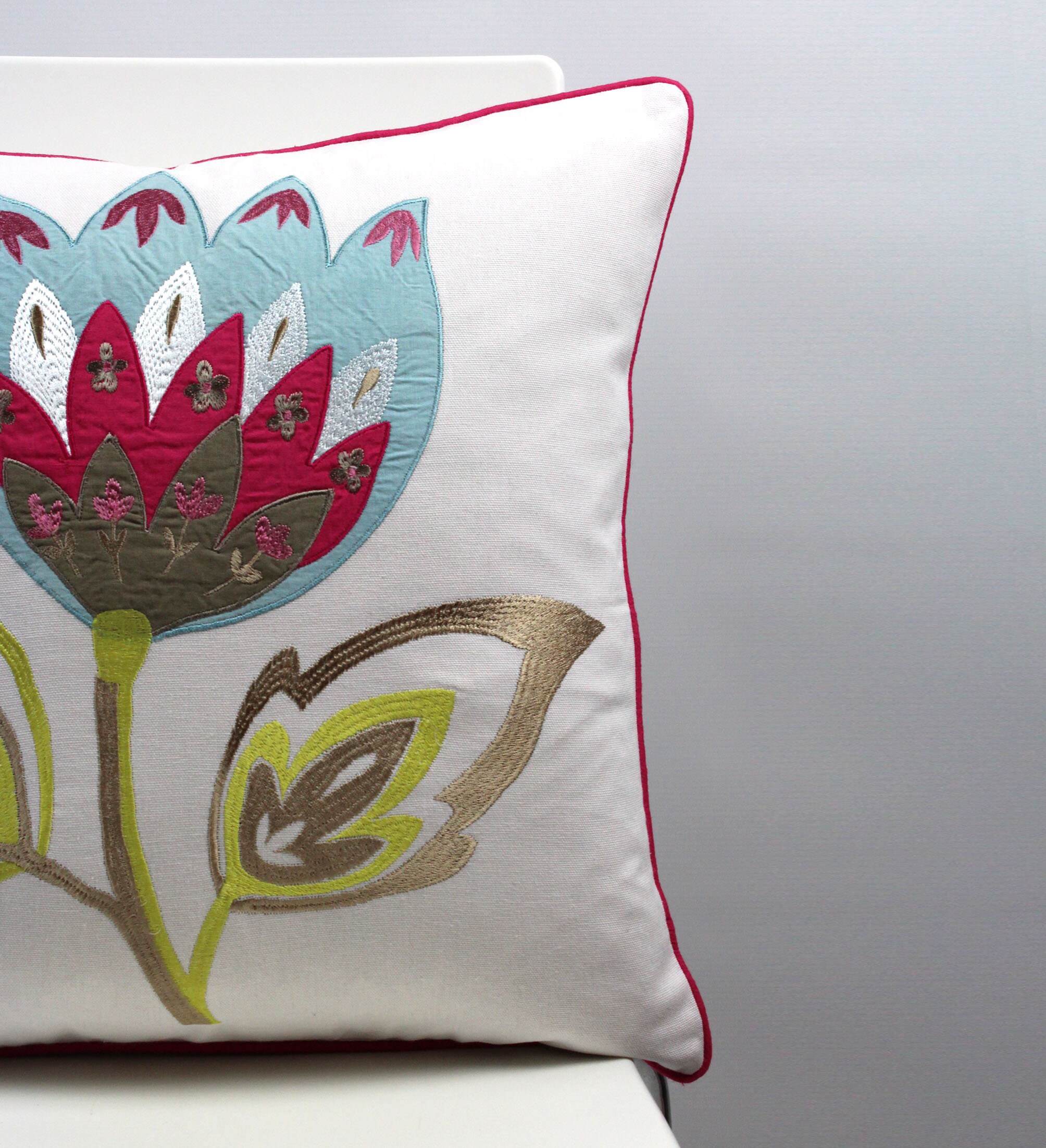Applique embroidered floral cushion Decorative folk floral | Etsy