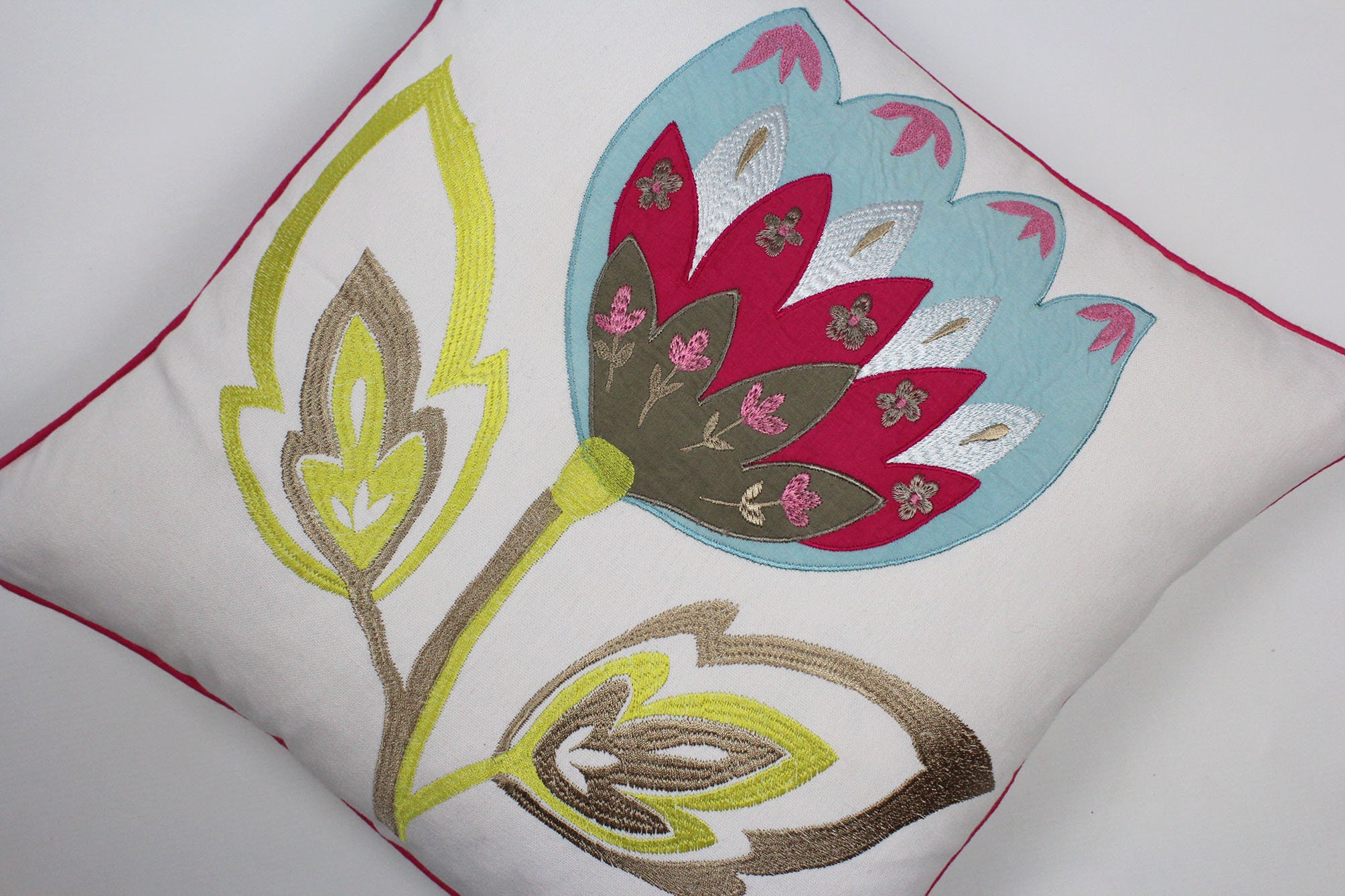 Applique Embroidered Floral Cushion Decorative Folk Floral - Etsy UK