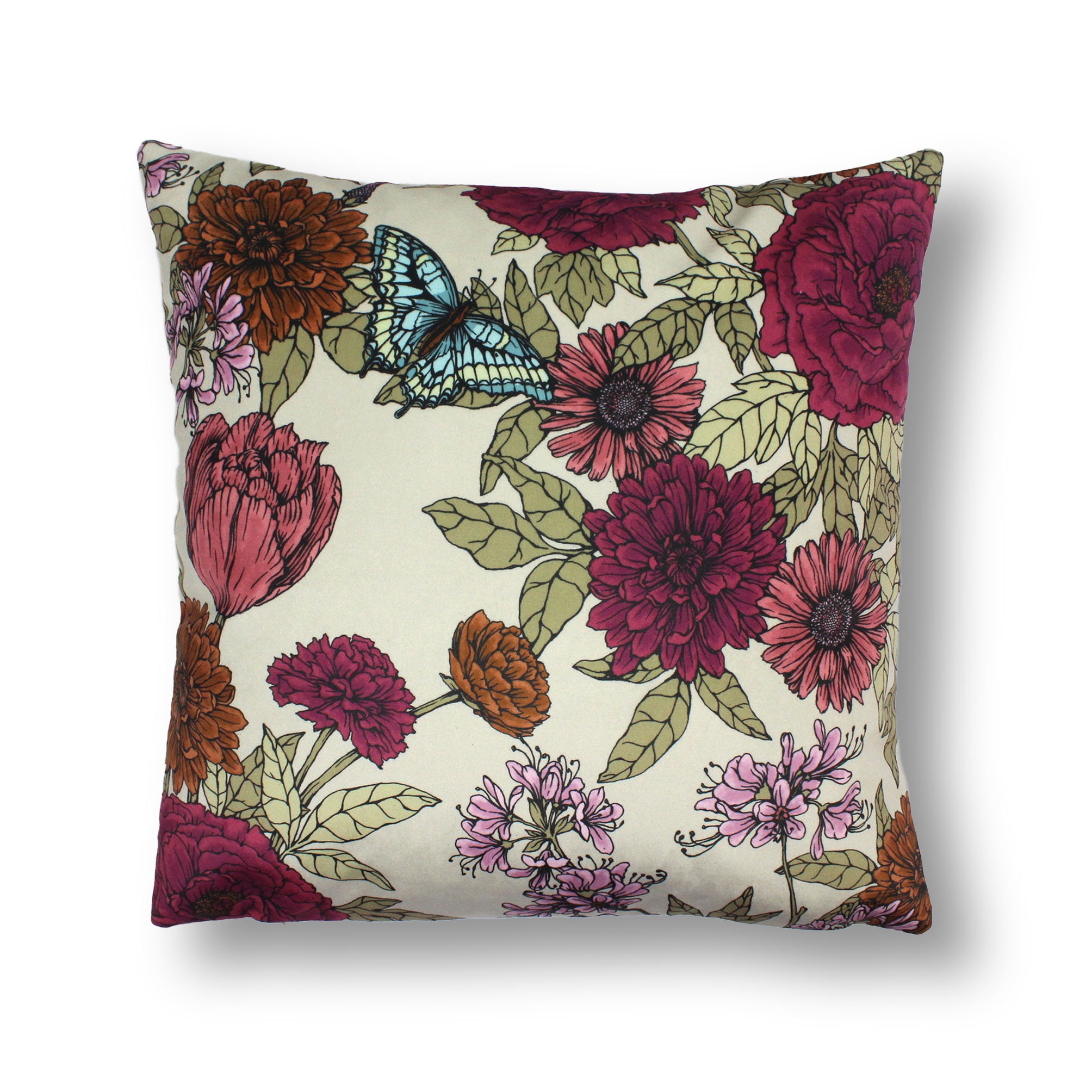 Floral velvet cushion Luxury velvet cushion Floral and butterfly ...