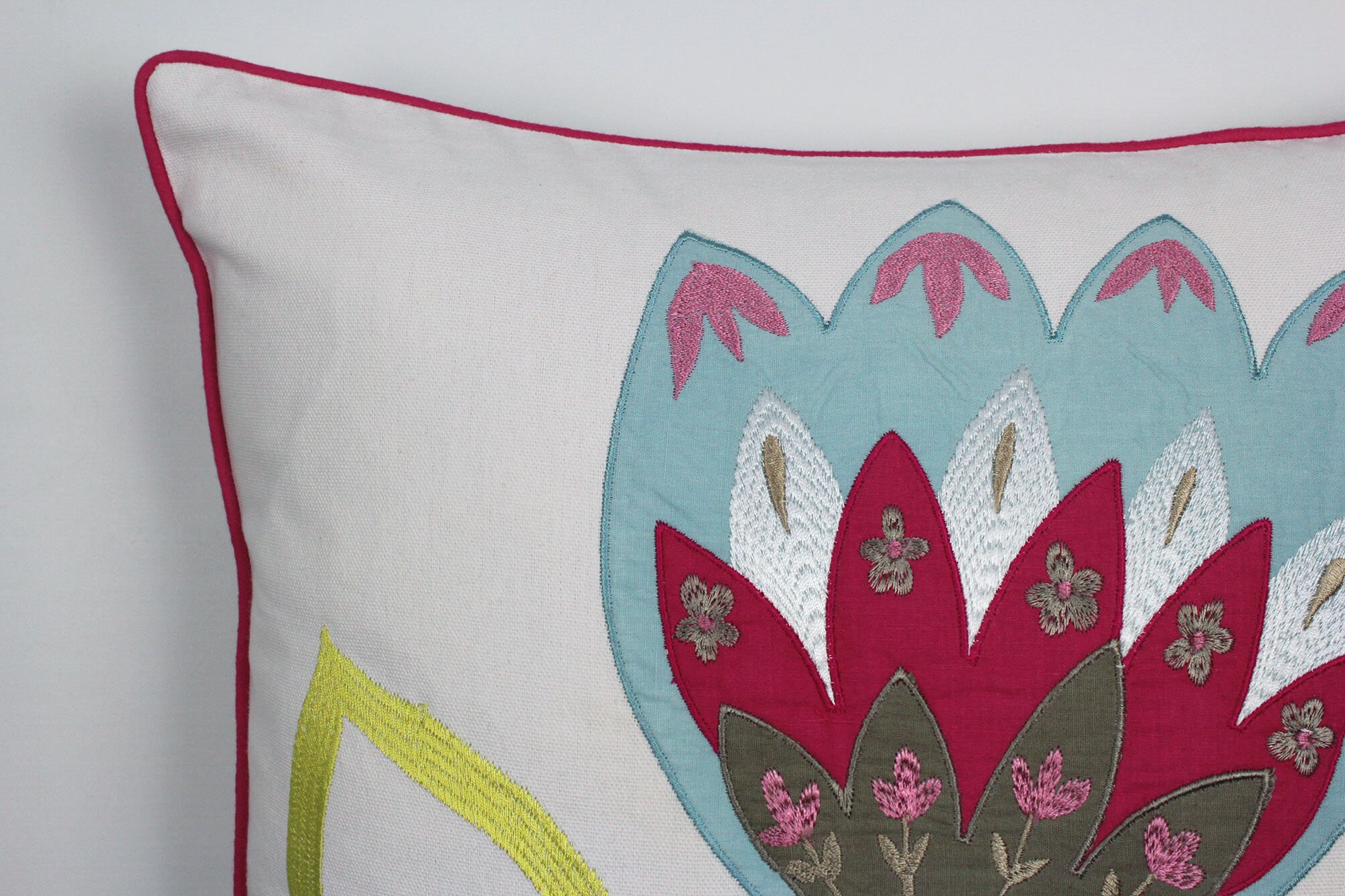 Applique embroidered floral cushion Decorative folk floral | Etsy