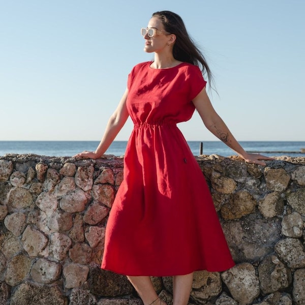 Red Linen Dress - Etsy
