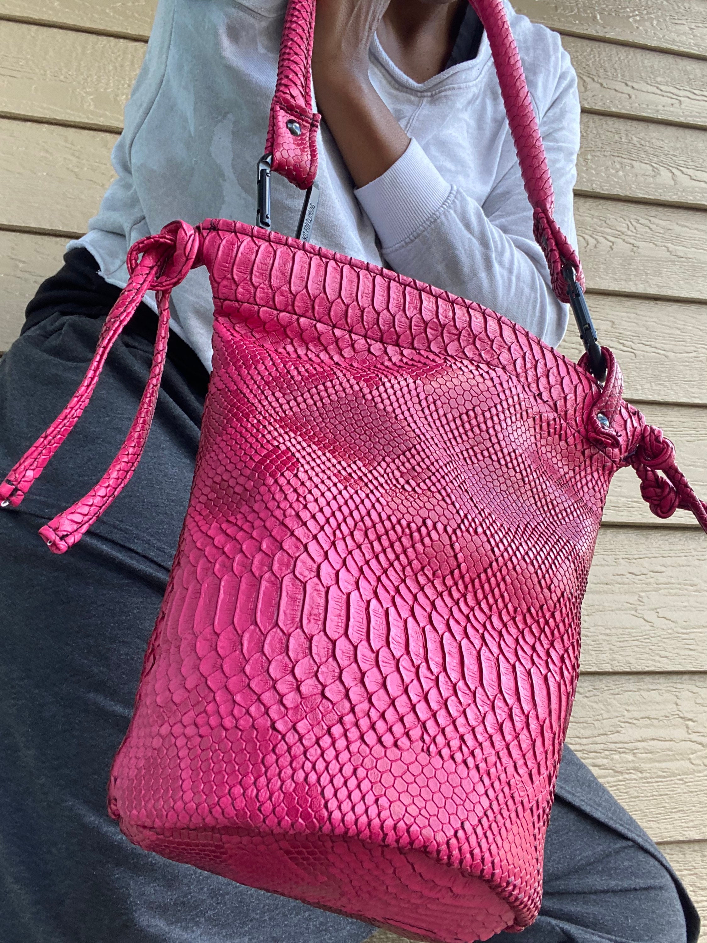 SIDEWINDER- Vinyl Faux Python Bucket Bag With Rounded Shoulder Strap ...