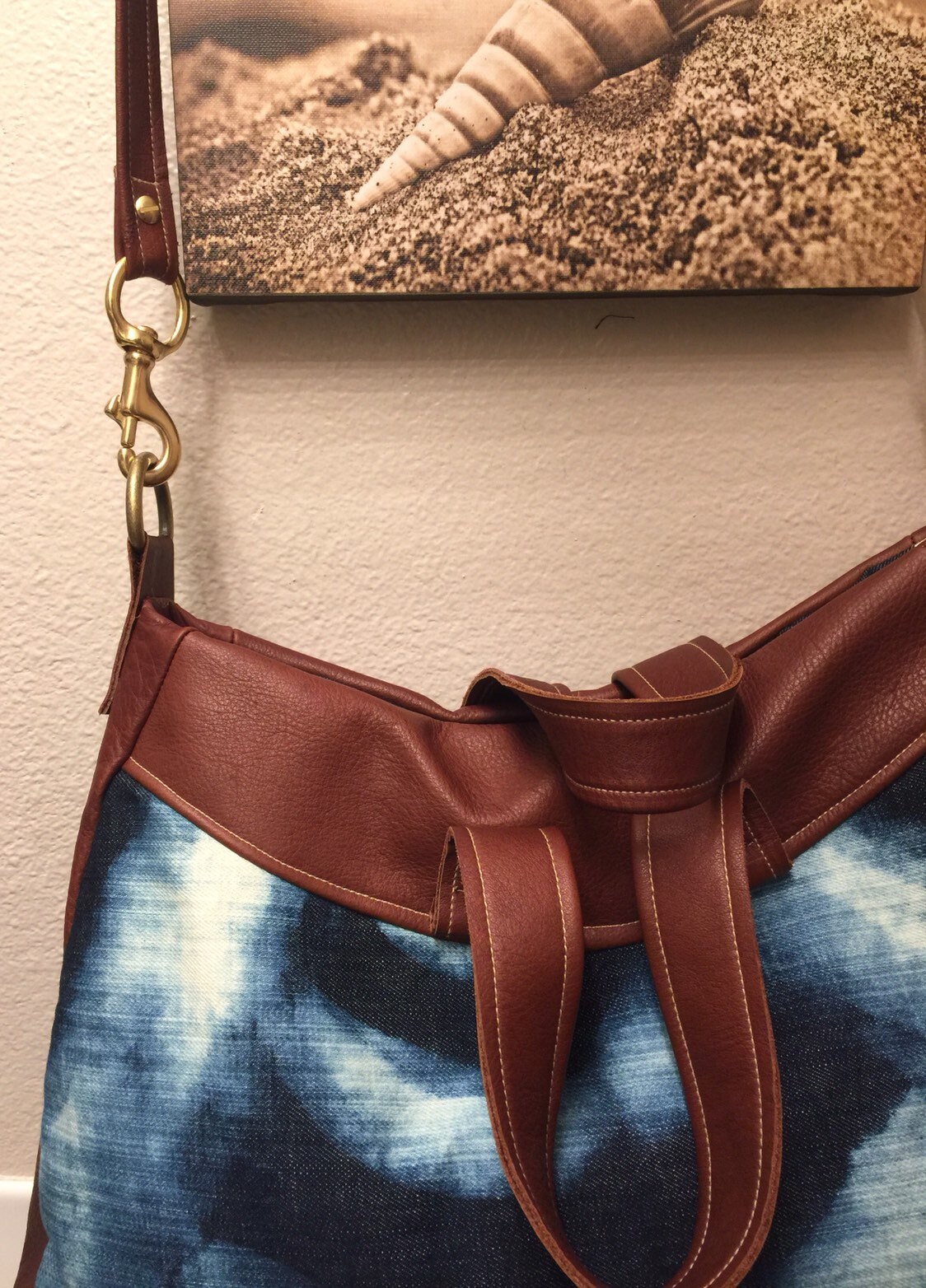 Why-fi (maxi Hand Tote in Bleached Denim and Leather. Crossbody Leather ...