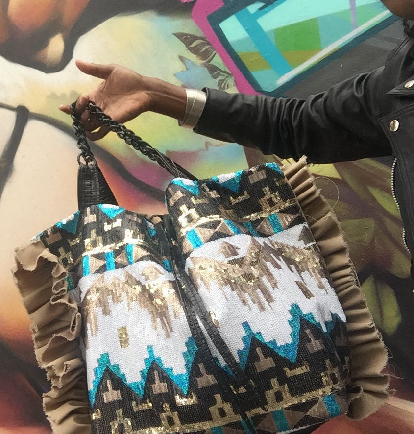 CHEROKEE CHIEF/ SHOPPER (one of a Kind Extra Large Shopper in Sequins ...