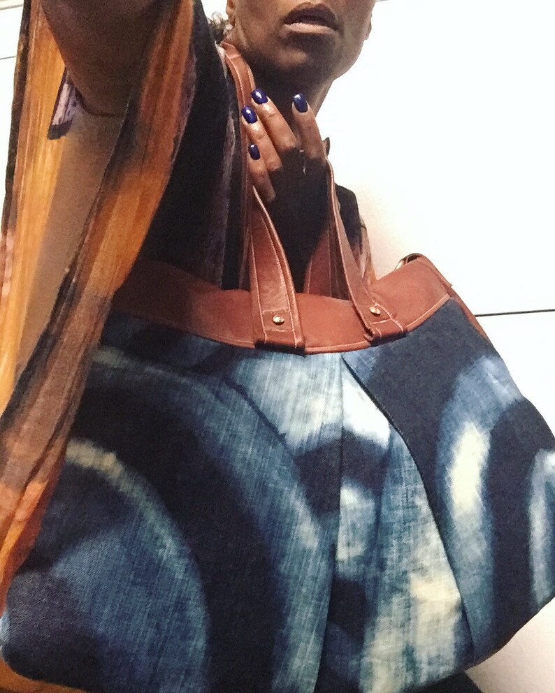 Why-fi (maxi Hand Tote in Bleached Denim and Leather. Crossbody Leather ...