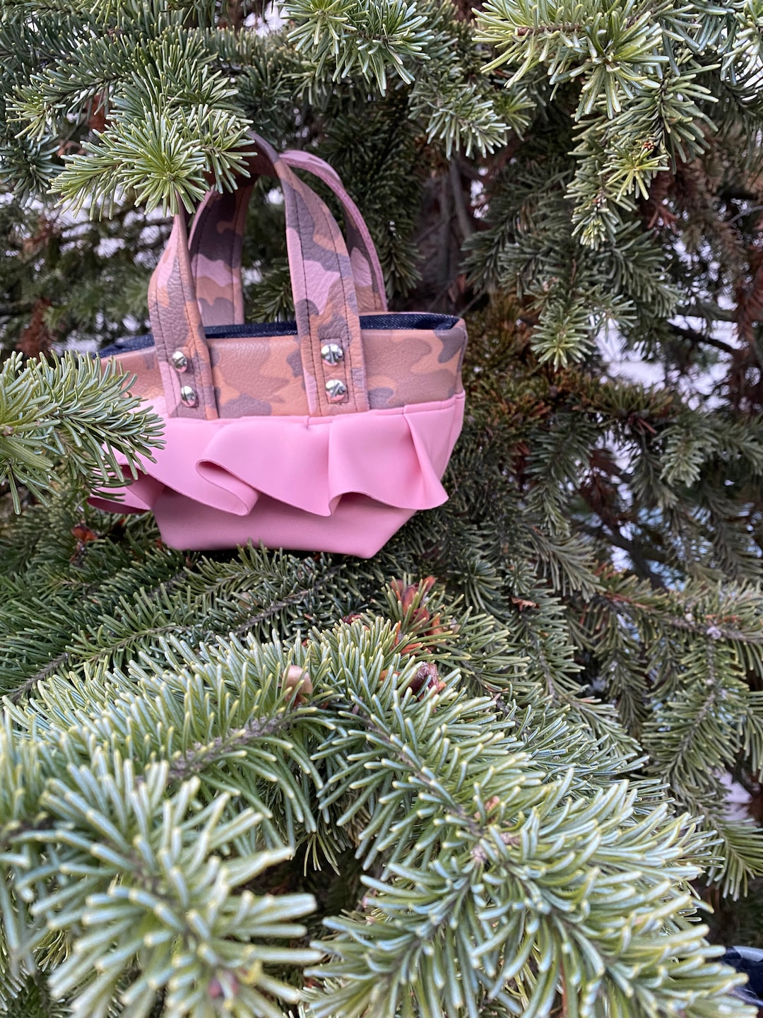 CHERRY BLOSSOM- Camo Print Leather and Scuba Fabric Mini Market Tote - Etsy