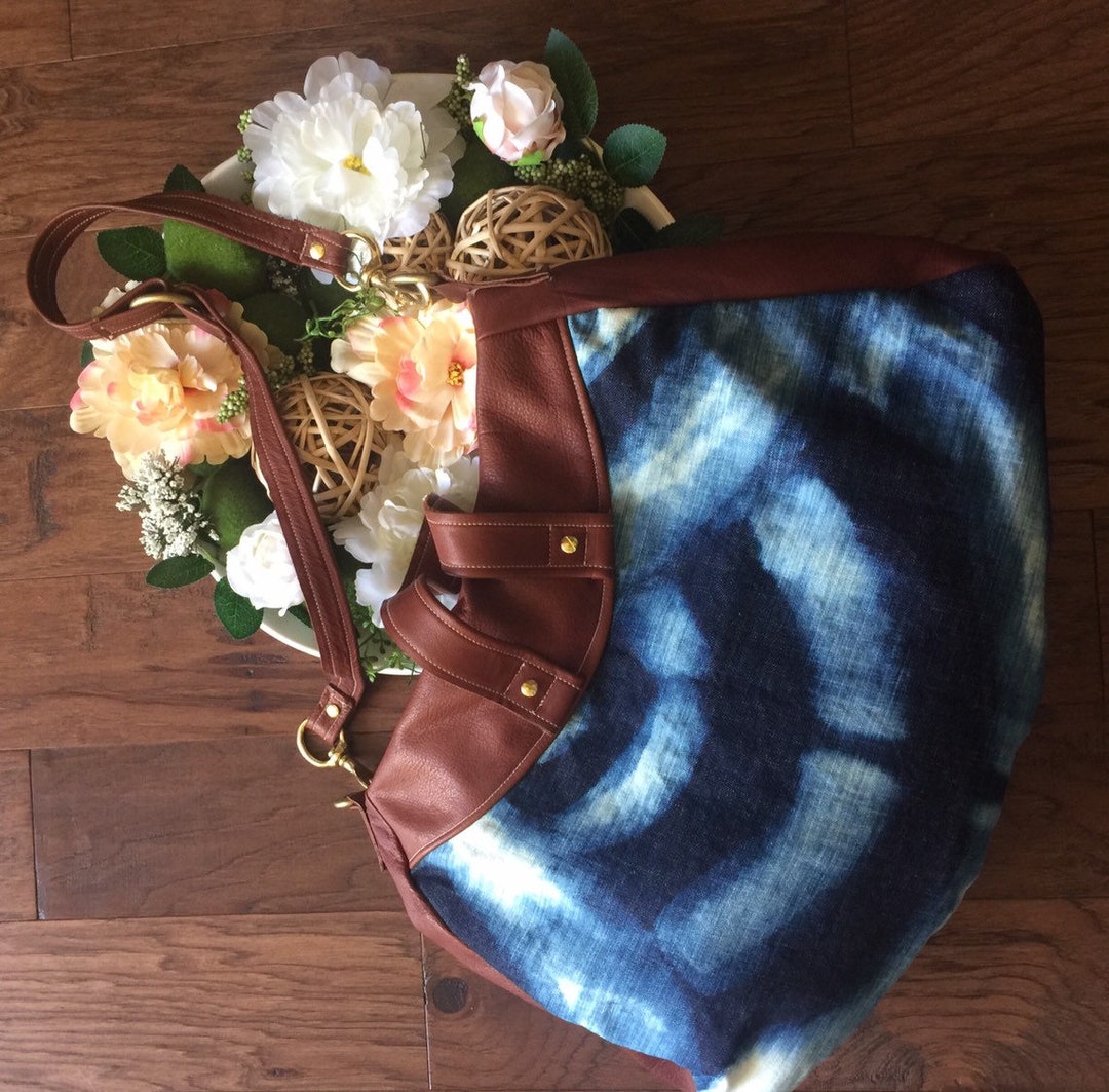 Why-fi (maxi Hand Tote in Bleached Denim and Leather. Crossbody Leather ...