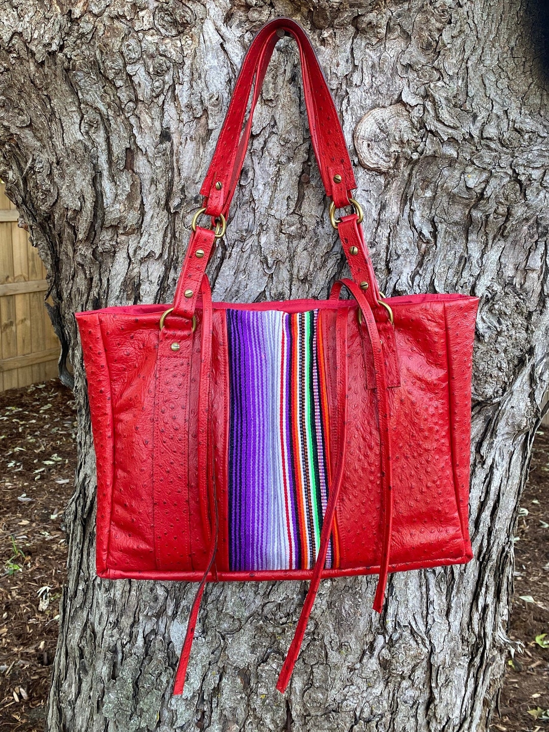 MIO RIO (habanero!) - Ostrich Embossed Leather Maxi Shopper With ...