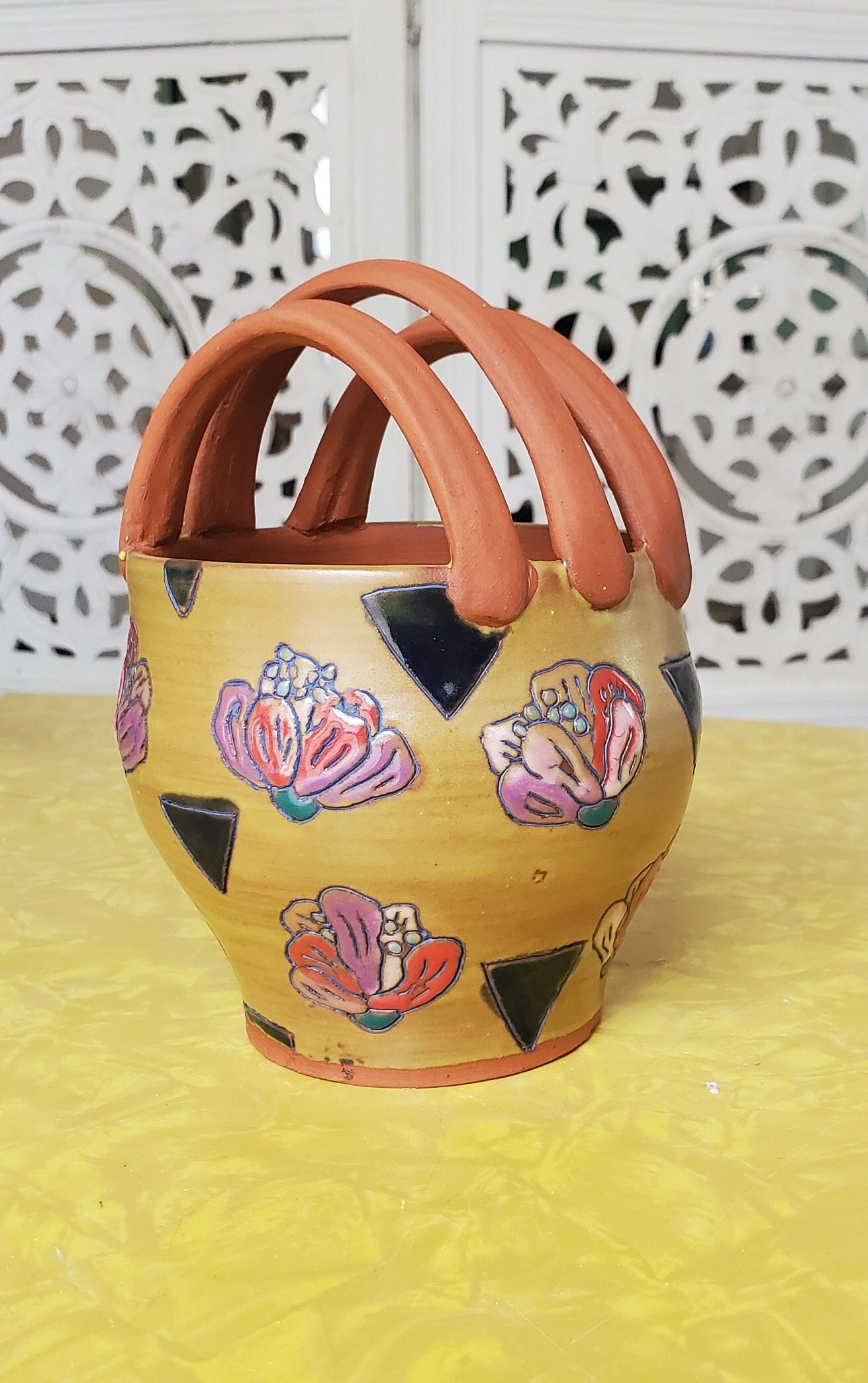 Handmade Flower Brick Vase With Flowers and Triangles - Etsy