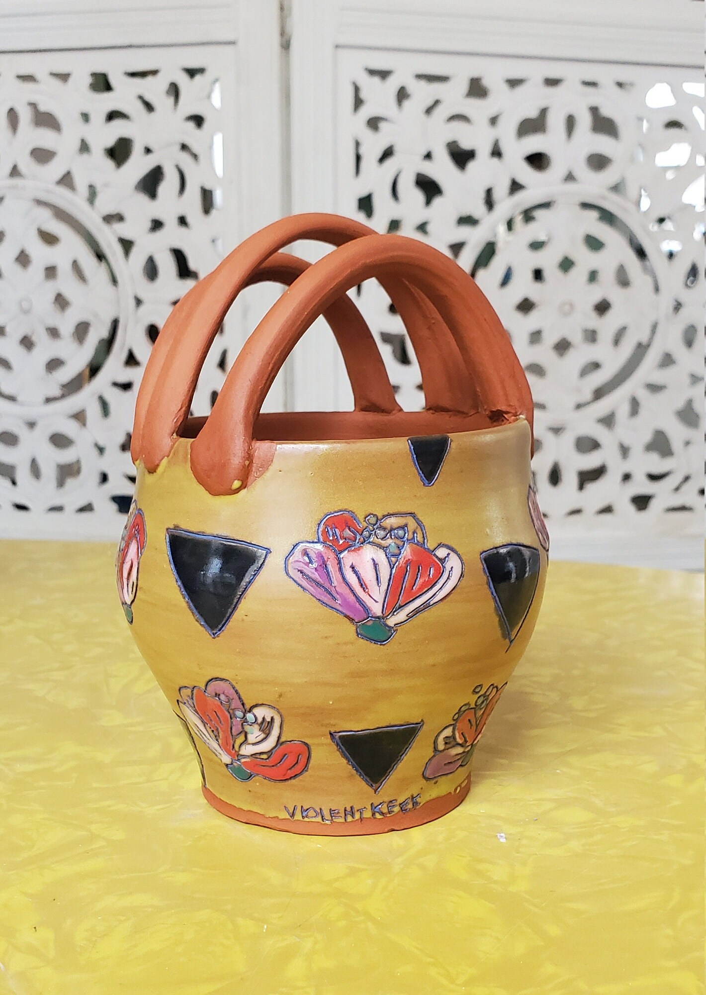 Handmade Flower Brick Vase With Flowers and Triangles - Etsy