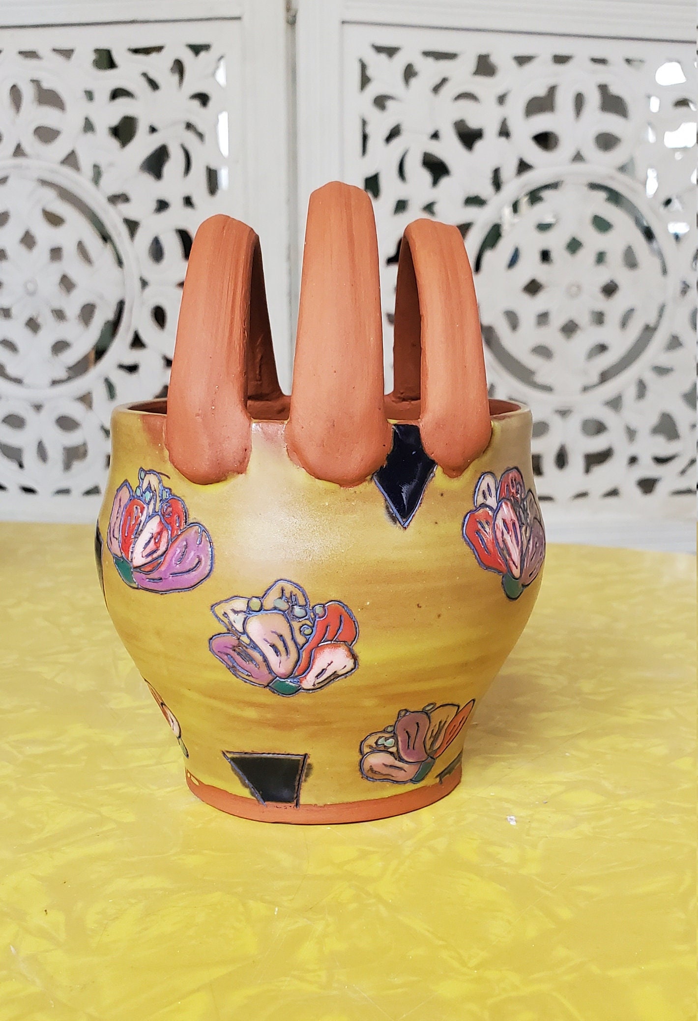 Handmade Flower Brick Vase With Flowers and Triangles - Etsy