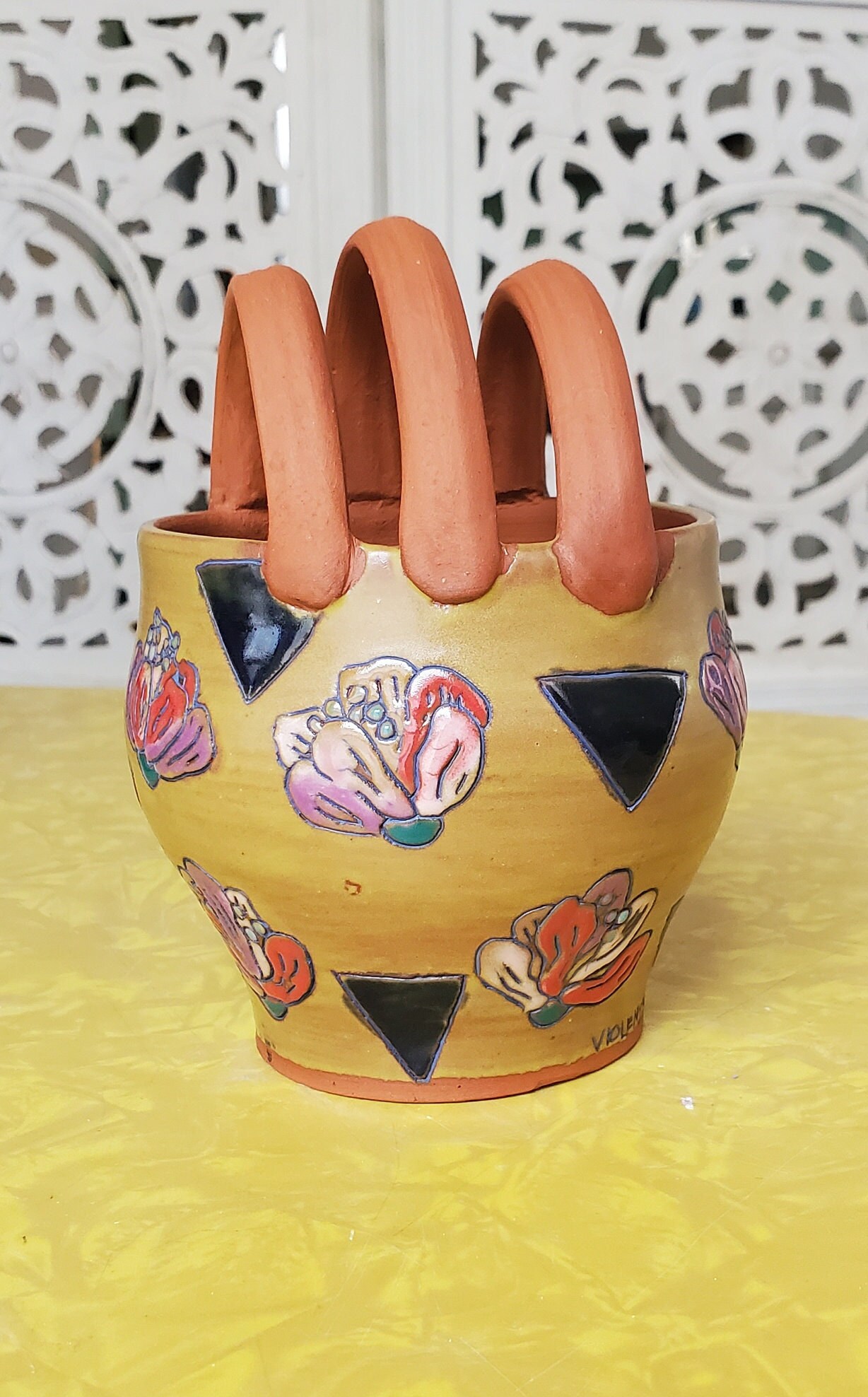 Handmade Flower Brick Vase With Flowers and Triangles - Etsy