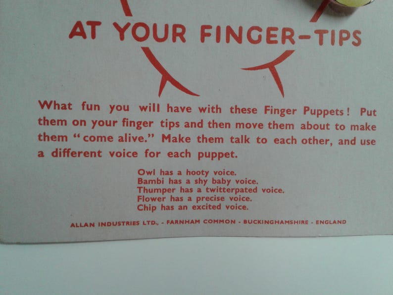 Rare Walt Disney Character Finger-tip Puppets Vintage 1960 Allan ...