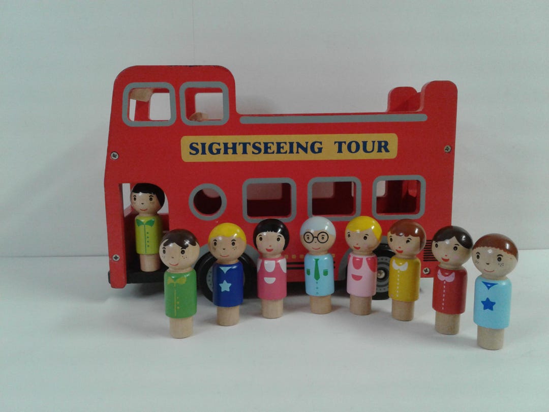 New Classic Toys City Tour Bus Wooden Bus Toy With 9 Figures - Etsy