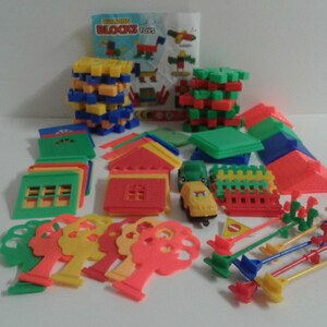Vintage Plastic Building Blocks Toy Set: 66 Piece Educational ...