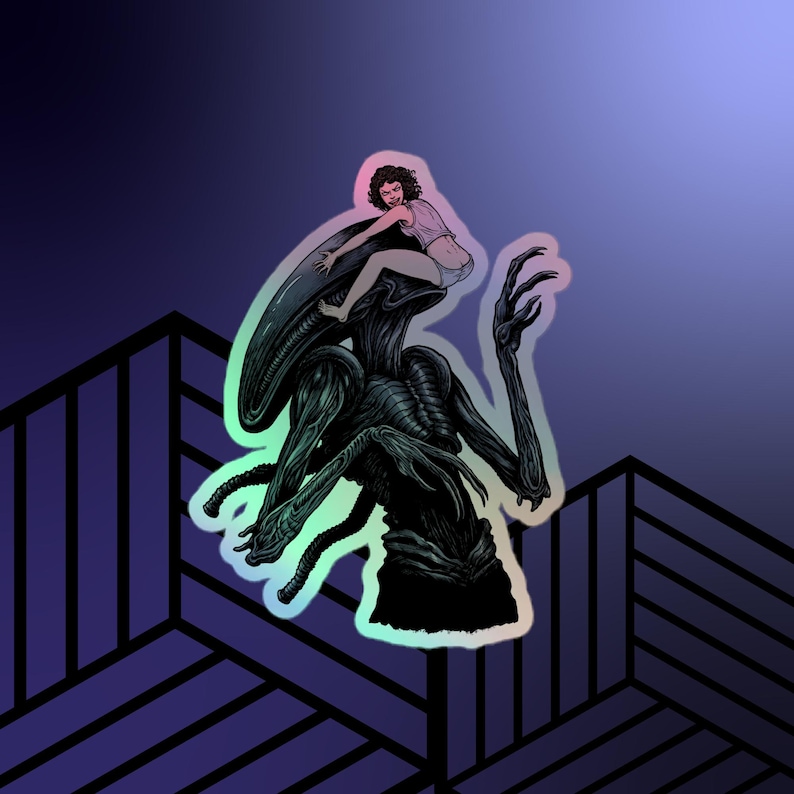 Funny Ripley Xenomorph Sticker (holographic), Alien Movie Parody, Space ...