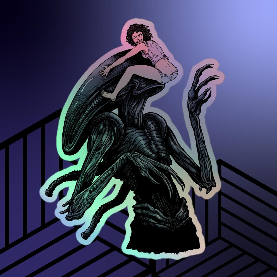 Funny Ripley Xenomorph Sticker (holographic), Alien Movie Parody, Space Hugger, Facehugger Decal ...