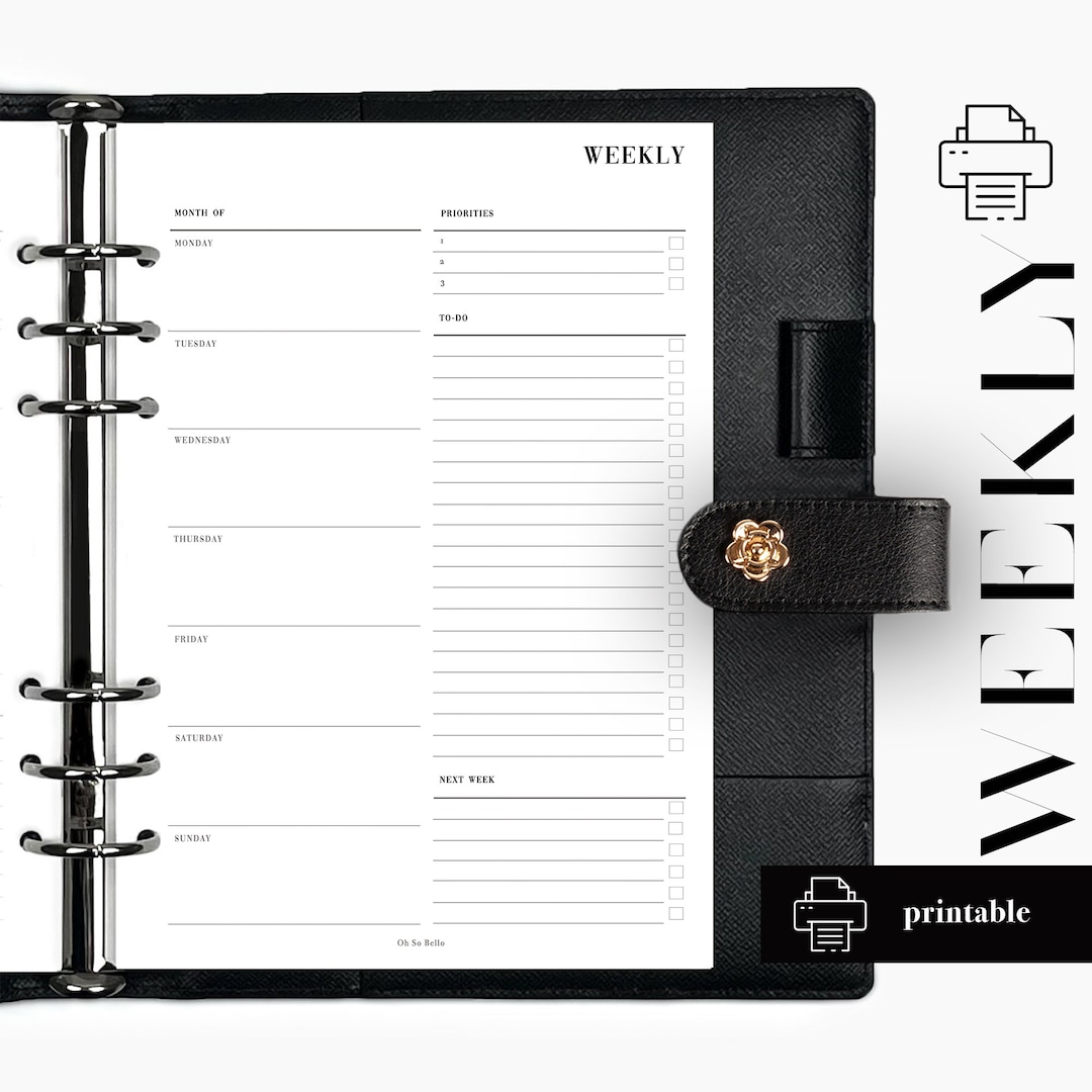 Printable Weekly Planner Inserts: A5 Minimalist Design (digital ...