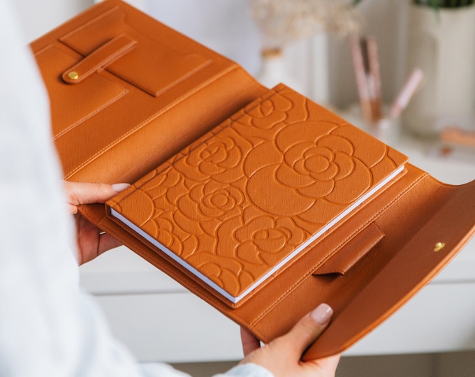 A5 Notebook Brown Journal Hard Cover Lined Pages Vegan Leather Cover ...