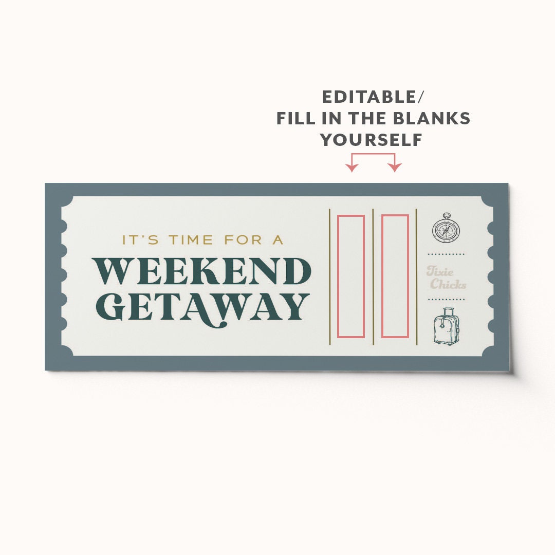 Weekend Getaway Ticket Voucher • Surprise Trip (editable PDF) - Etsy