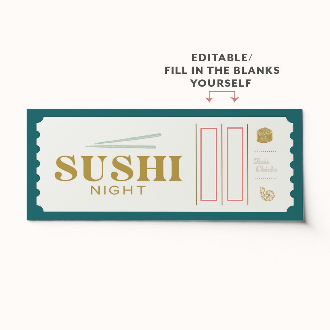 Custom Sushi Night Ticket Voucher • Surprise Gift (editable PDF) - Etsy