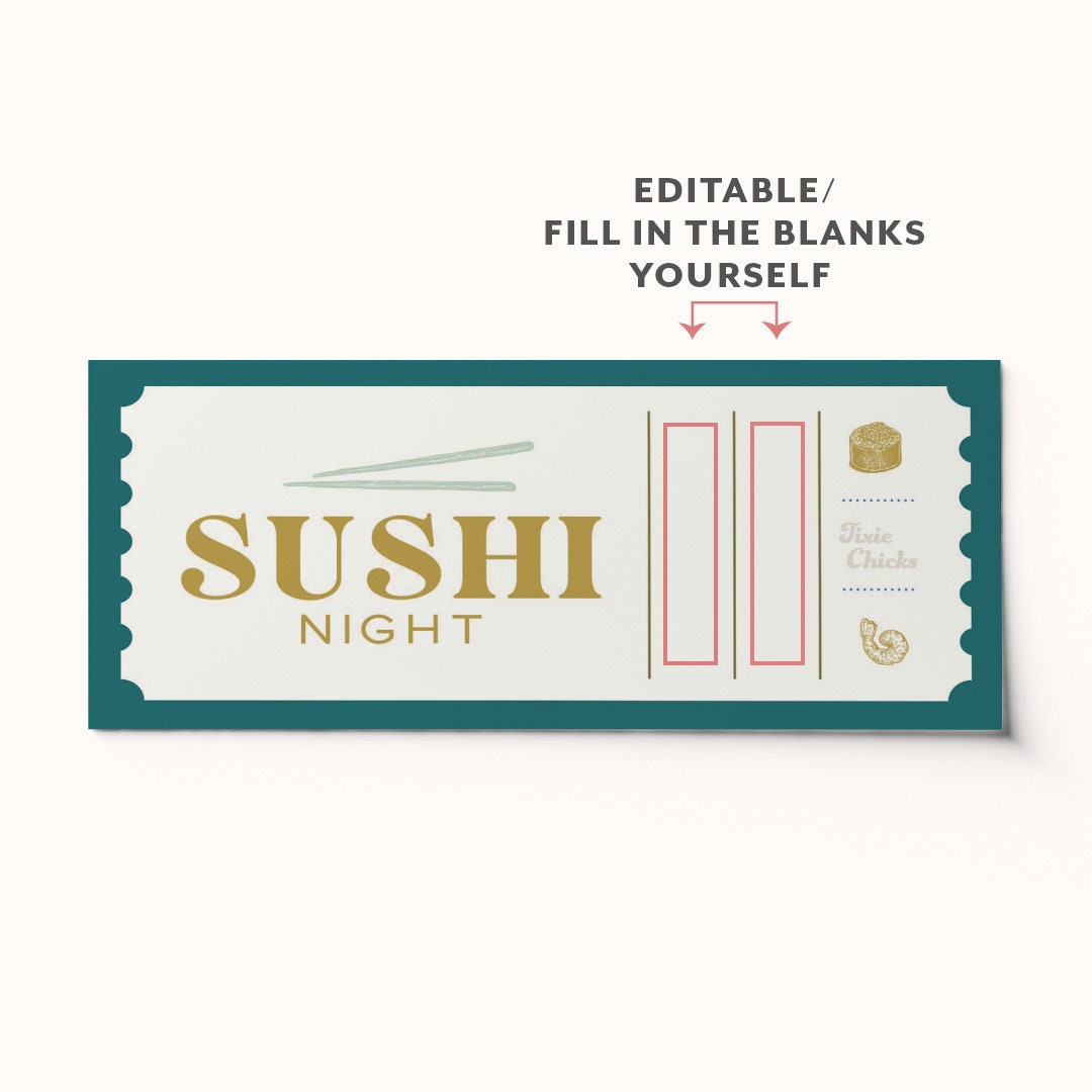 Custom Sushi Night Ticket Voucher • Surprise Gift (editable PDF) - Etsy