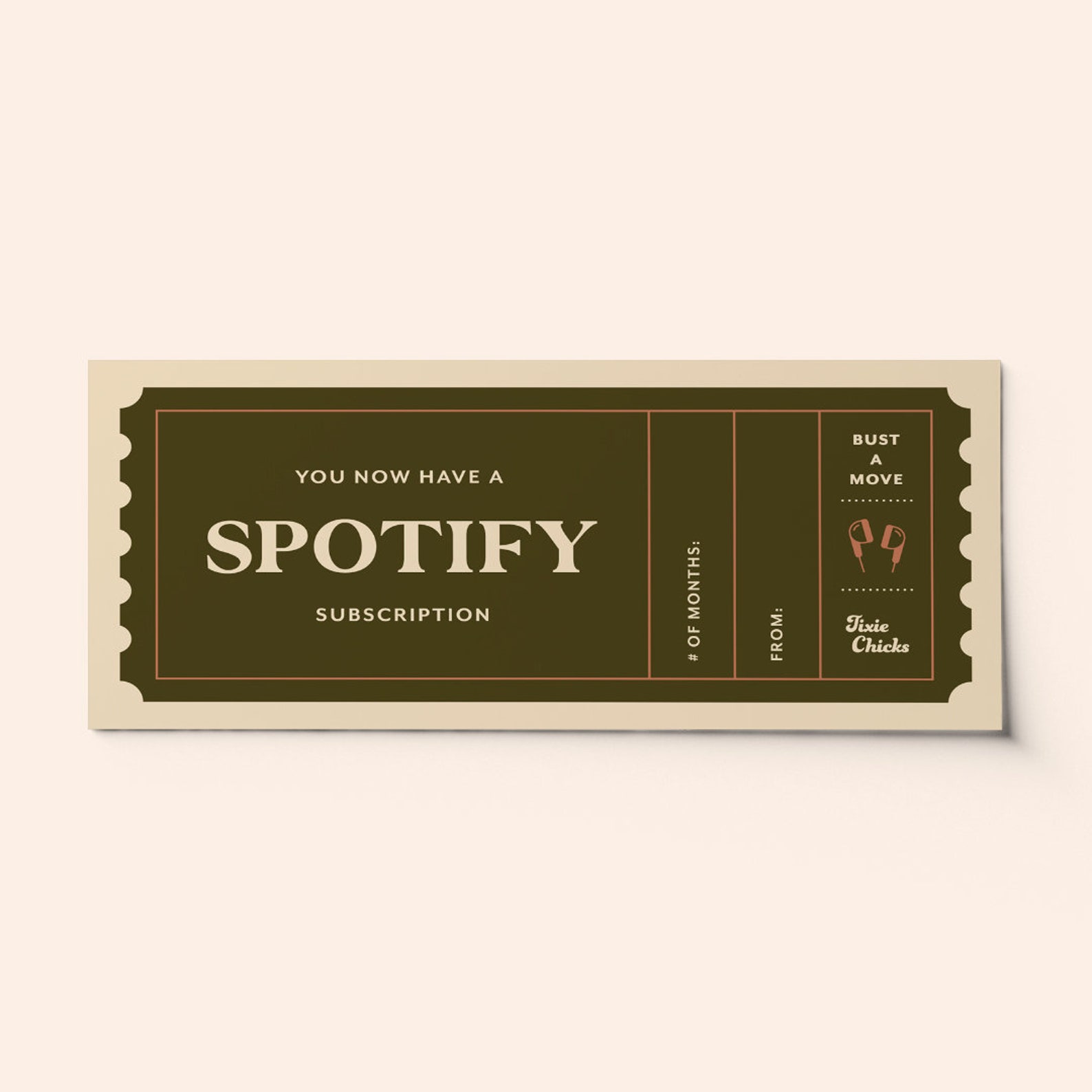 Custom Spotify Subscription Ticket • Printable Gift Voucher (editable ...