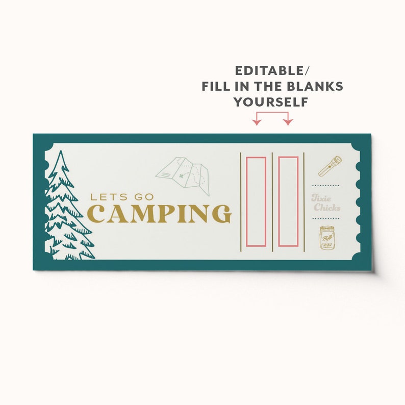 Custom Camping Trip Ticket Voucher • Surprise Activity (editable PDF ...