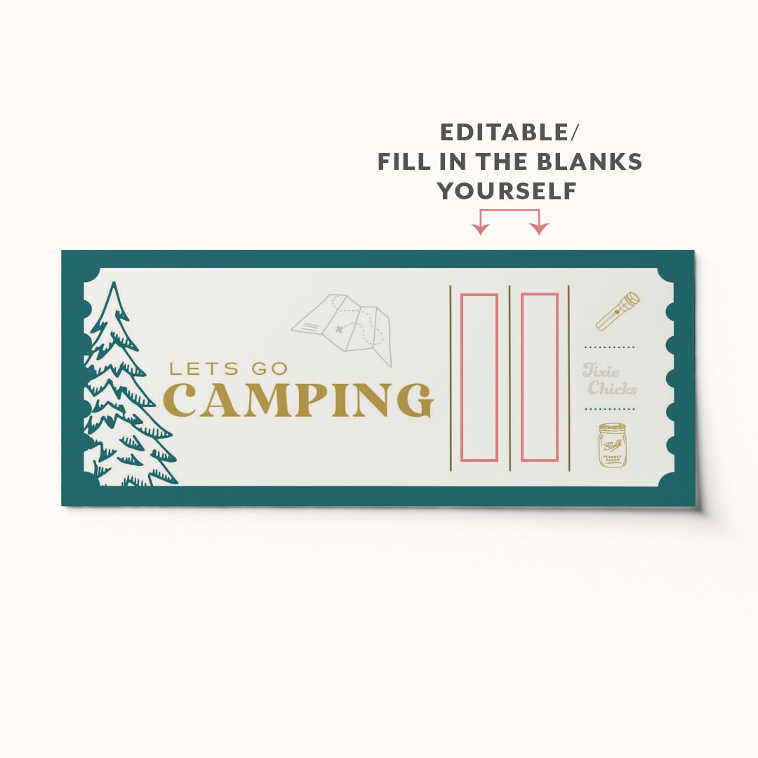 Custom Camping Trip Ticket Voucher • Surprise Activity (editable PDF ...