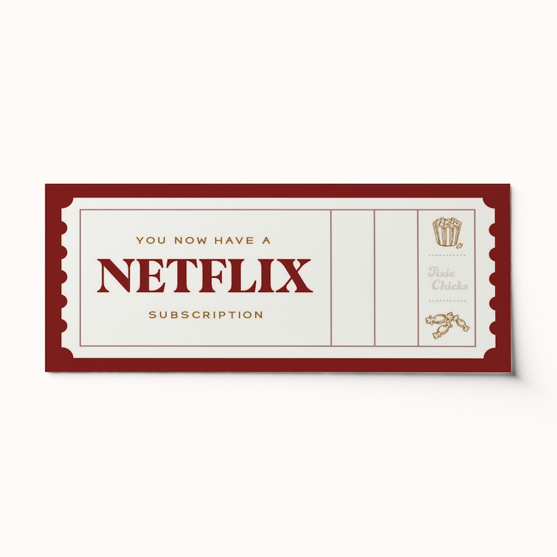 Custom Netflix Subscription Ticket • Printable Gift Voucher (editable ...