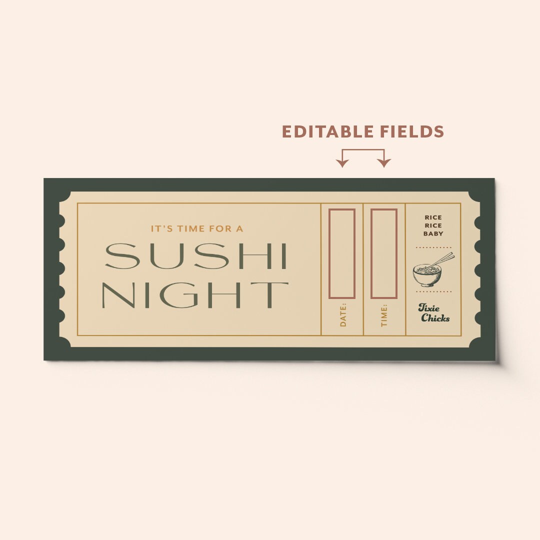 Custom Sushi Night Ticket Voucher Surprise Activity BEST - Etsy