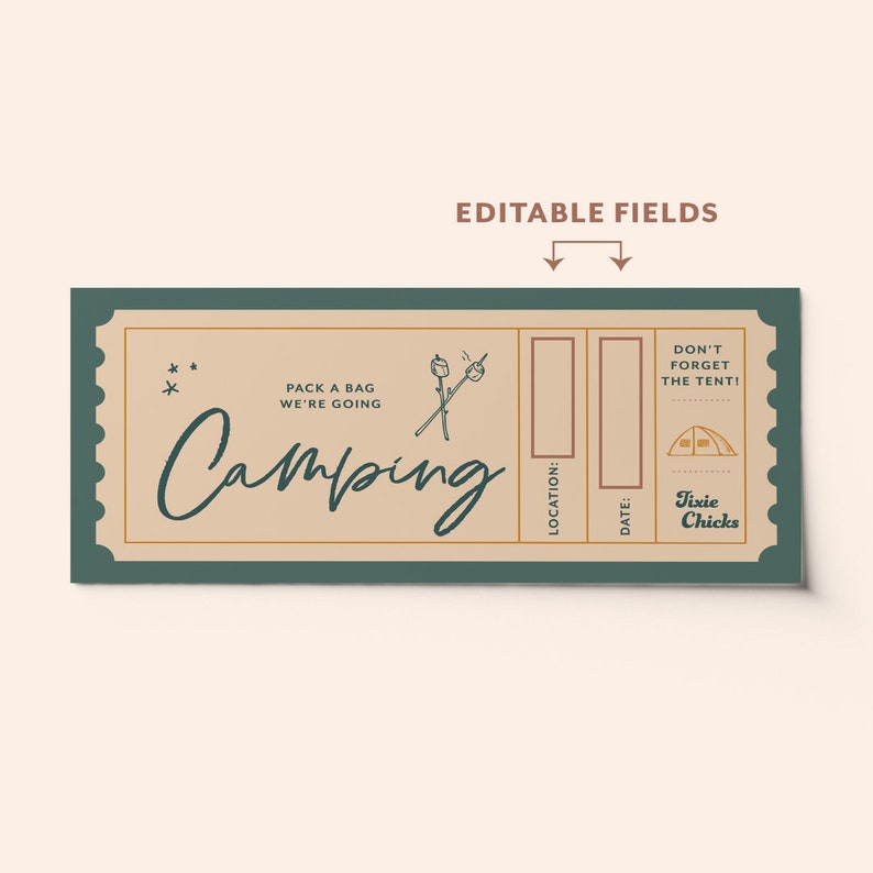 Custom Camping Trip Ticket Voucher Surprise Trip Activity - Etsy