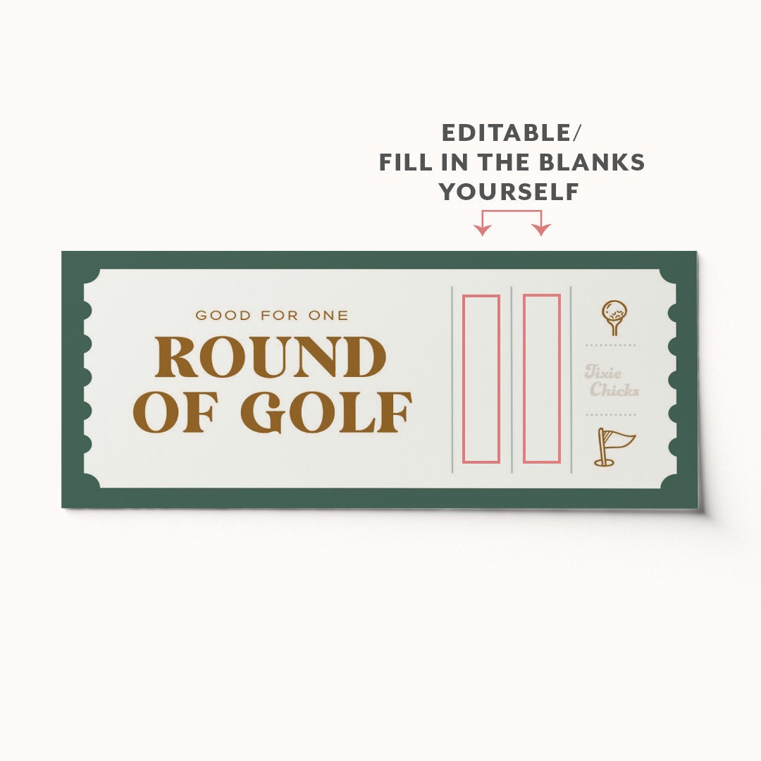 Round of Golf Ticket Voucher • Printable Surprise Gift (editable PDF ...