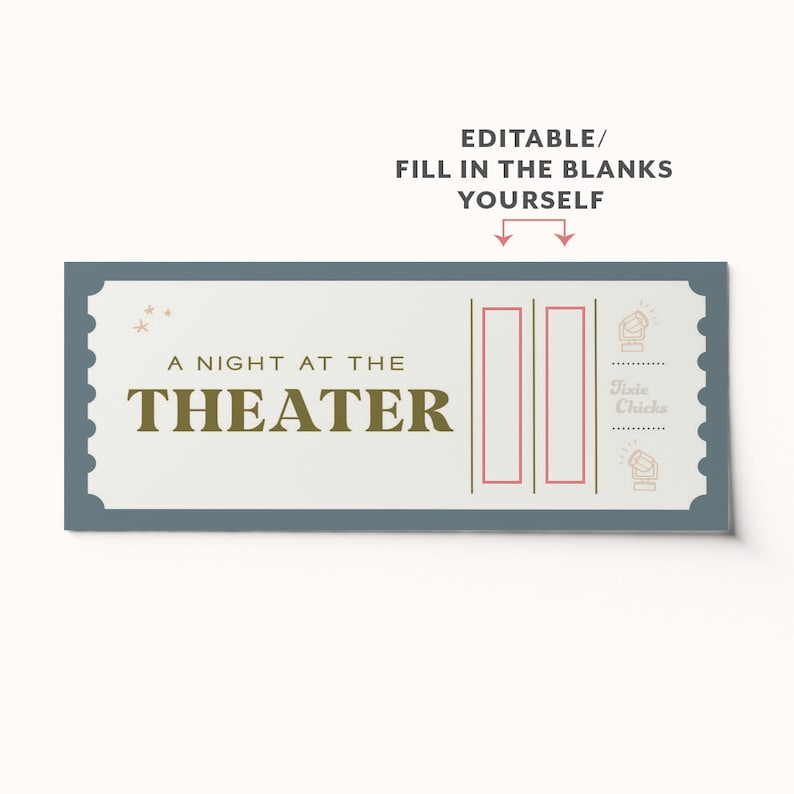 Custom Theater Ticket Gift Voucher • Editable PDF Coupon - Etsy