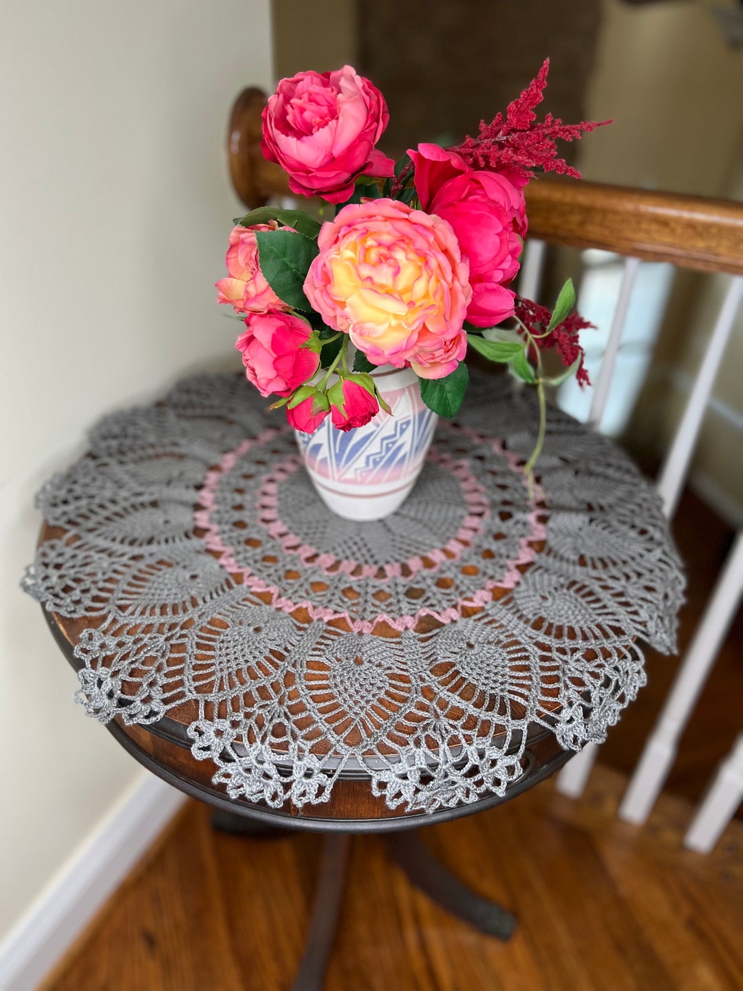 Gray and Pink Round Table Doily 21 Inch, 52cm - Etsy