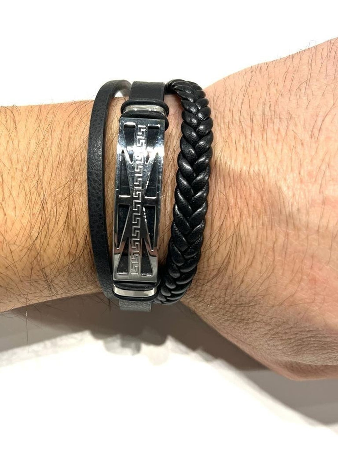 Leather Braided Bracelet for Men, Leather Wrist Accessory, Christmas ...