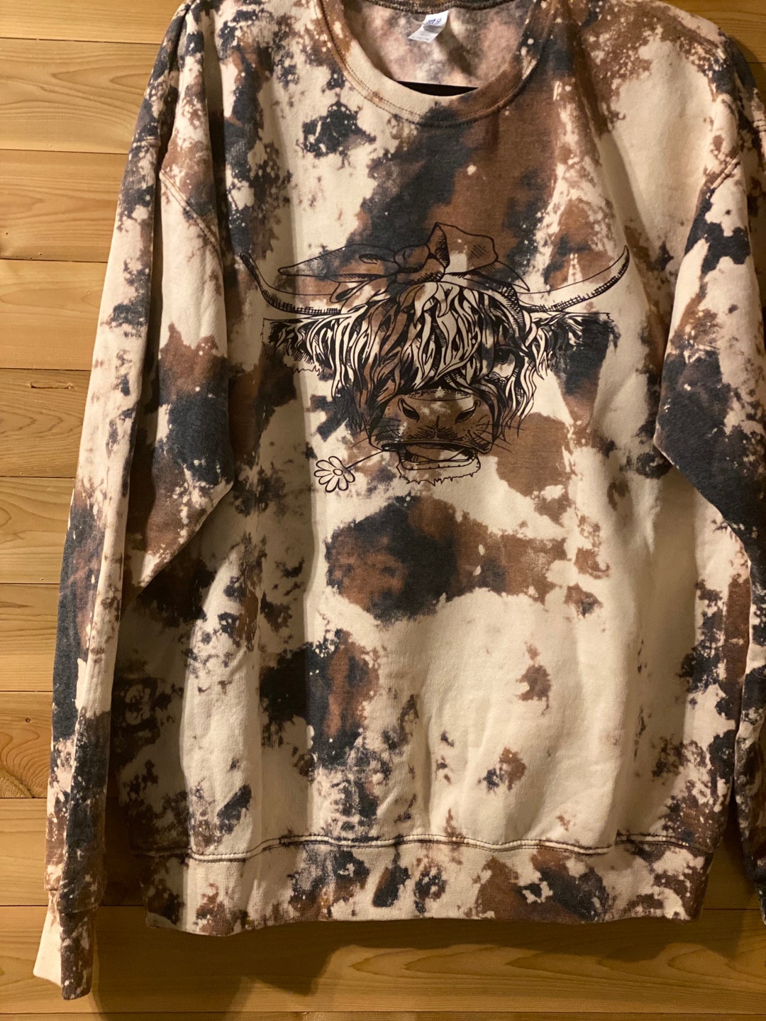 Highland Cow Cowhide Sweatshirt, Bleached Sweatshirt, Sweatshirt ...