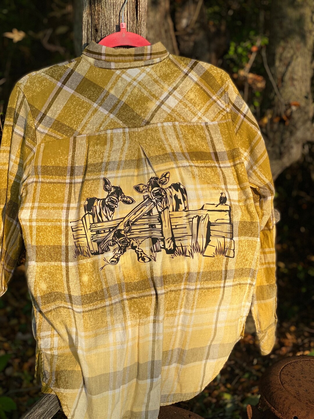 Bleached Flannel, Distressed Flannel Women’s Small, Repurposed With Cow ...