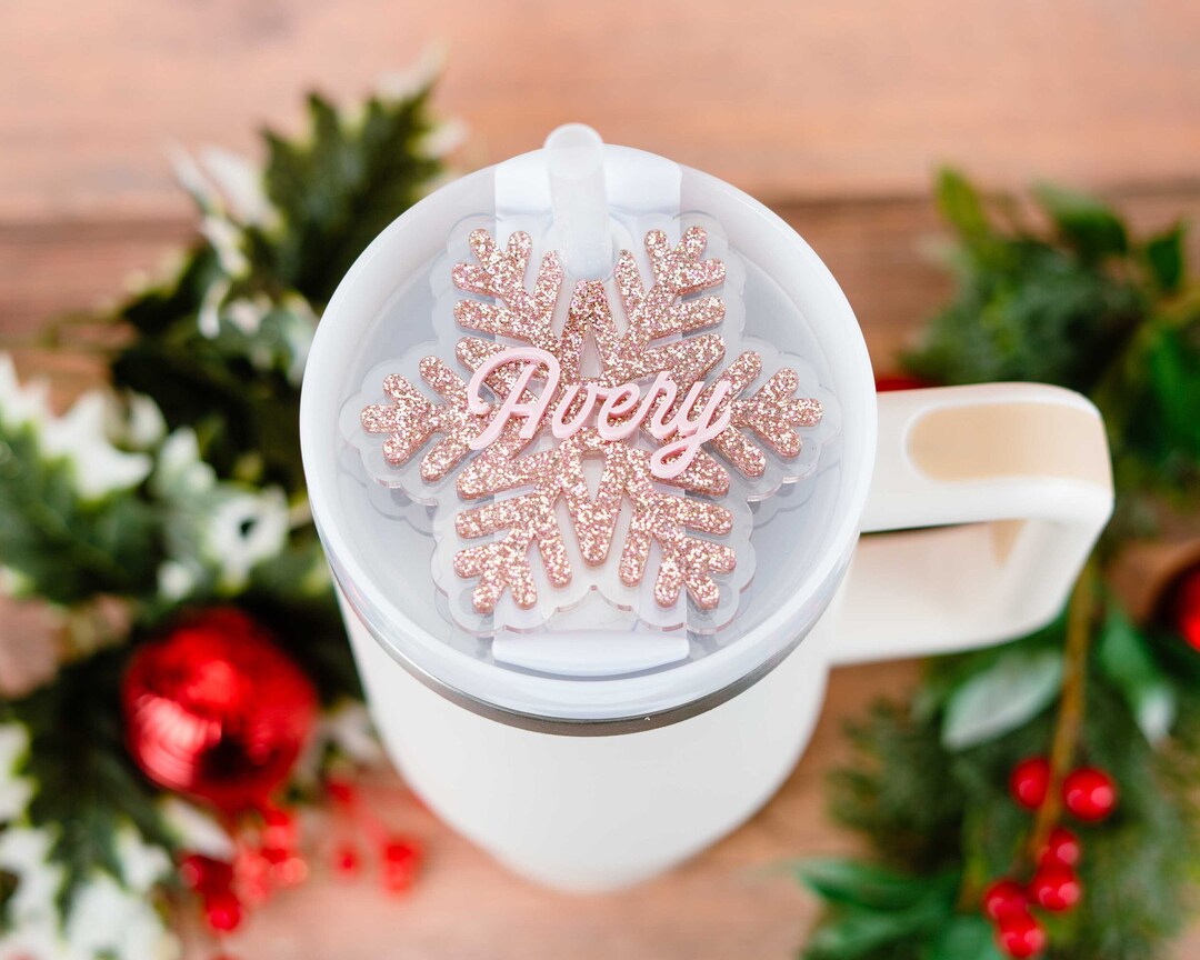 Christmas Tumbler Name Plate, Snowflake Tumbler Name Tag, Tumbler Lid ...