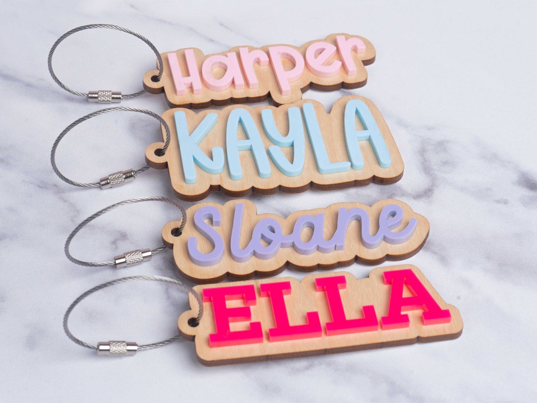 School Bag Name Tag, Backpack Keychain, Diaper Bag Tag, Wooden Name ...