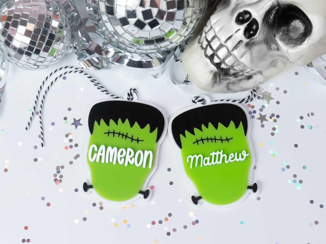 Custom Halloween Name Tag, Halloween Frankenstein Gift Basket Tag, Kids ...