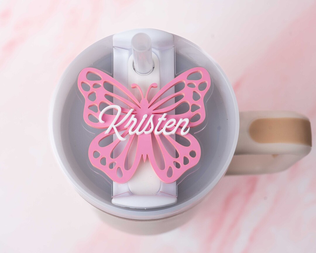 Butterfly Stanley Name Plate Spring Tumbler Name Tag Cup Accessories ...