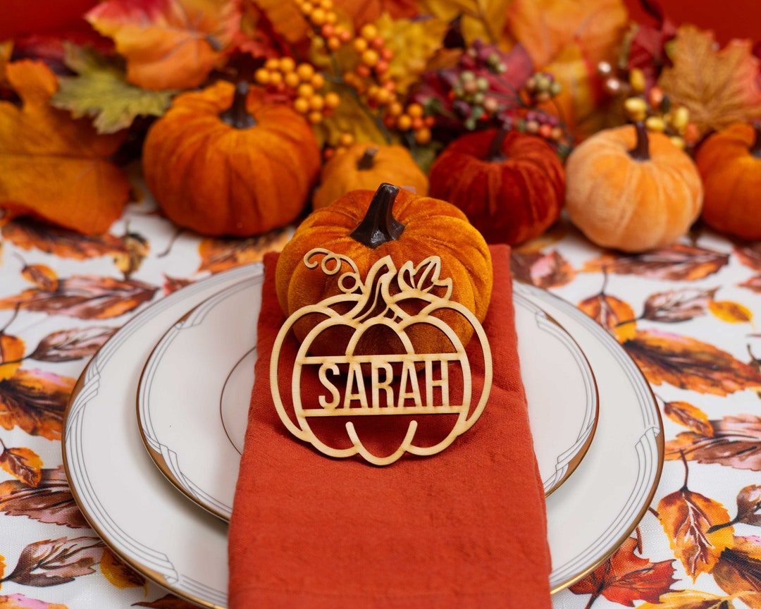Custom Thanksgiving Place Card, Laser Cut Wood, Pumpkin Design - Etsy