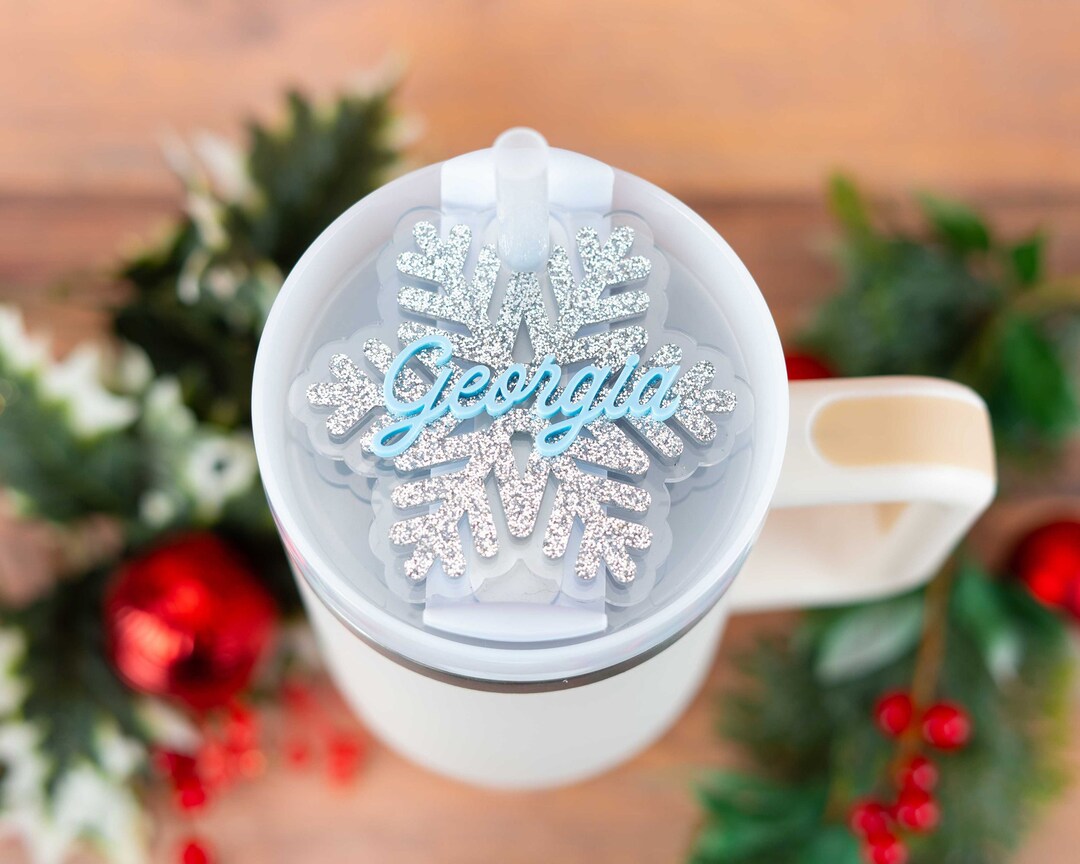 Christmas Tumbler Name Plate, Snowflake Tumbler Name Tag, Tumbler Lid ...