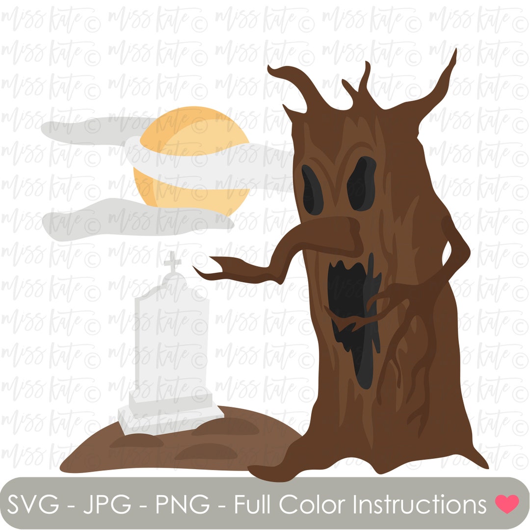 Scary Halloween Tree - SVG PNG JPG Files *for Very Spooky Scary Moon ...