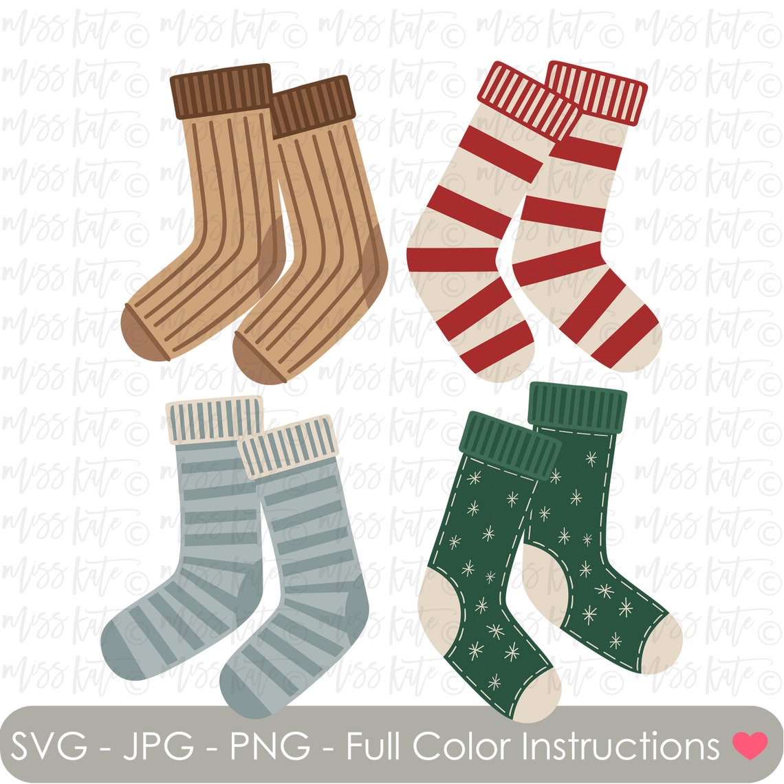 Christmas Socks - SVG PNG JPG Files for Eve Happy Holidays Santa Snow ...