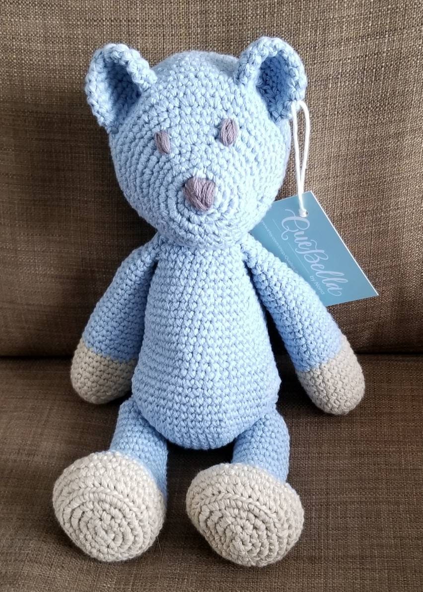 100% Cotton Natural Fiber Teddy Bear, Handmade Crocheted Baby Gift ...